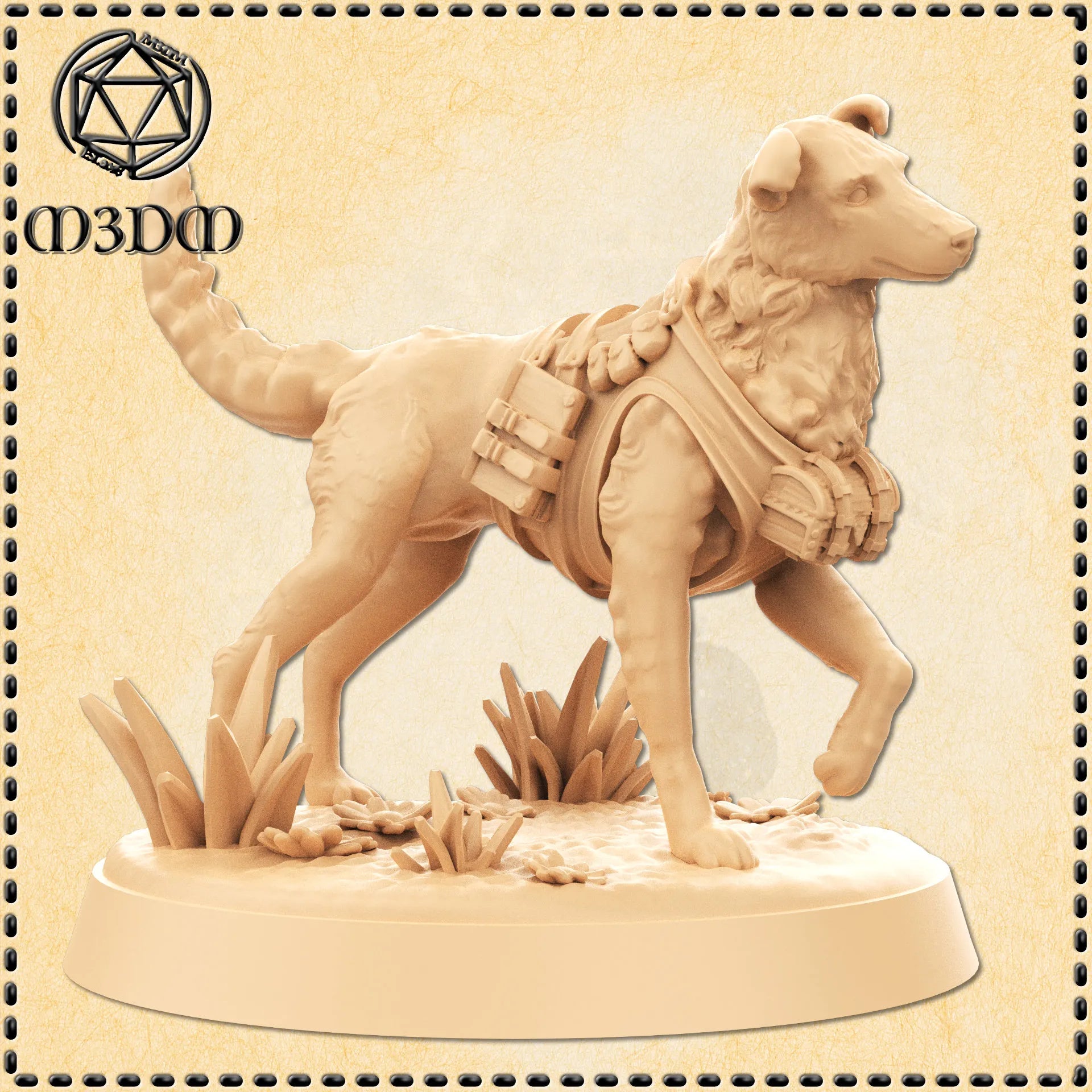 Dog Adventurer Miniature by M3DM – Planar Gateway Miniatures