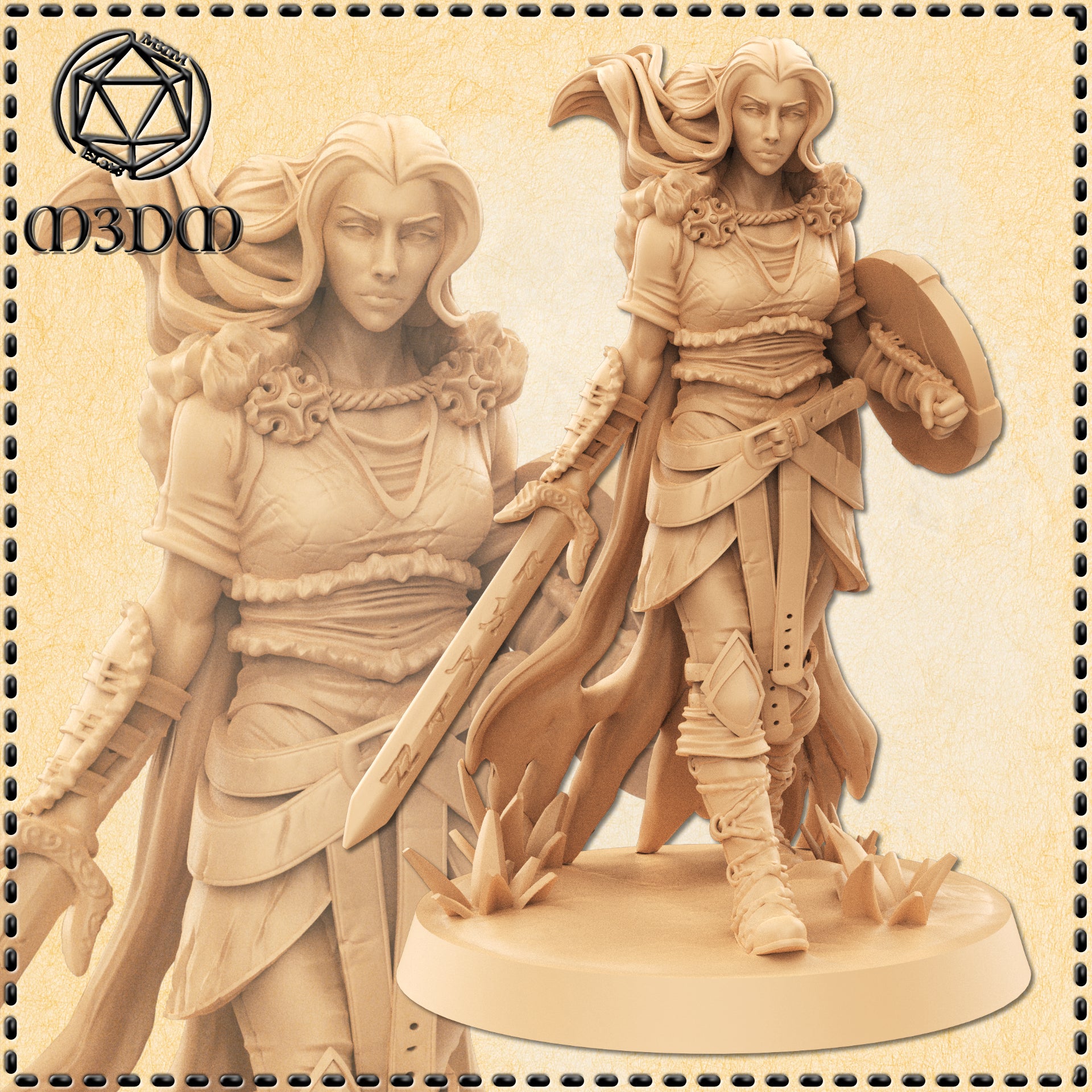Female Elven Fighter Miniature by M3DM – Planar Gateway Miniatures
